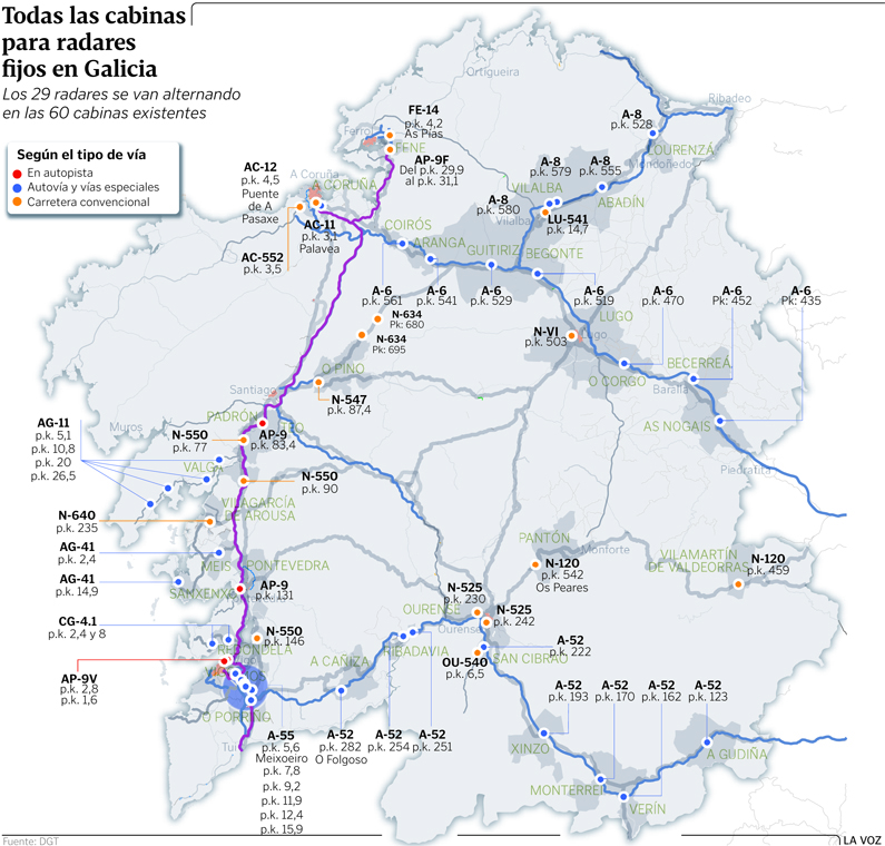 El mapa de los radares de tráfico reajustados